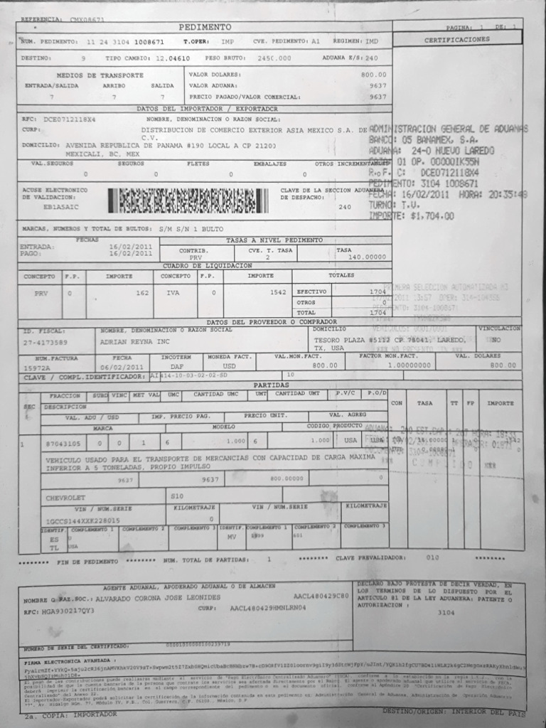 Pedimento S10 de LGO | PDF