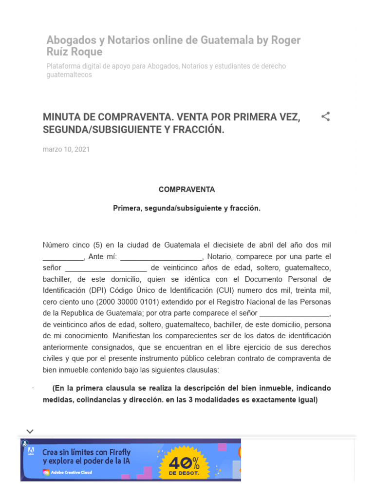 MINUTA DE COMPRAVENTA. VENTA POR PRIMERA VEZ, SEGUNDA_SUBSIGUIENTE Y ...