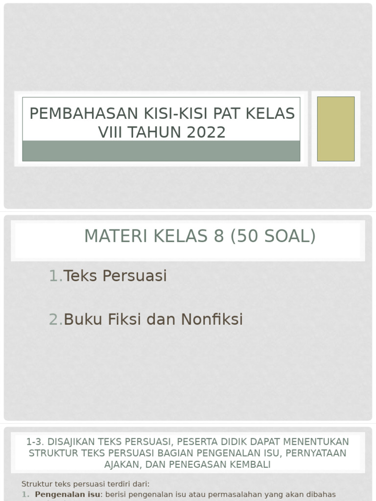 Pembahasan Kisi-Kisi PAT BINDO Kelas 8 Tahun 2022 | PDF