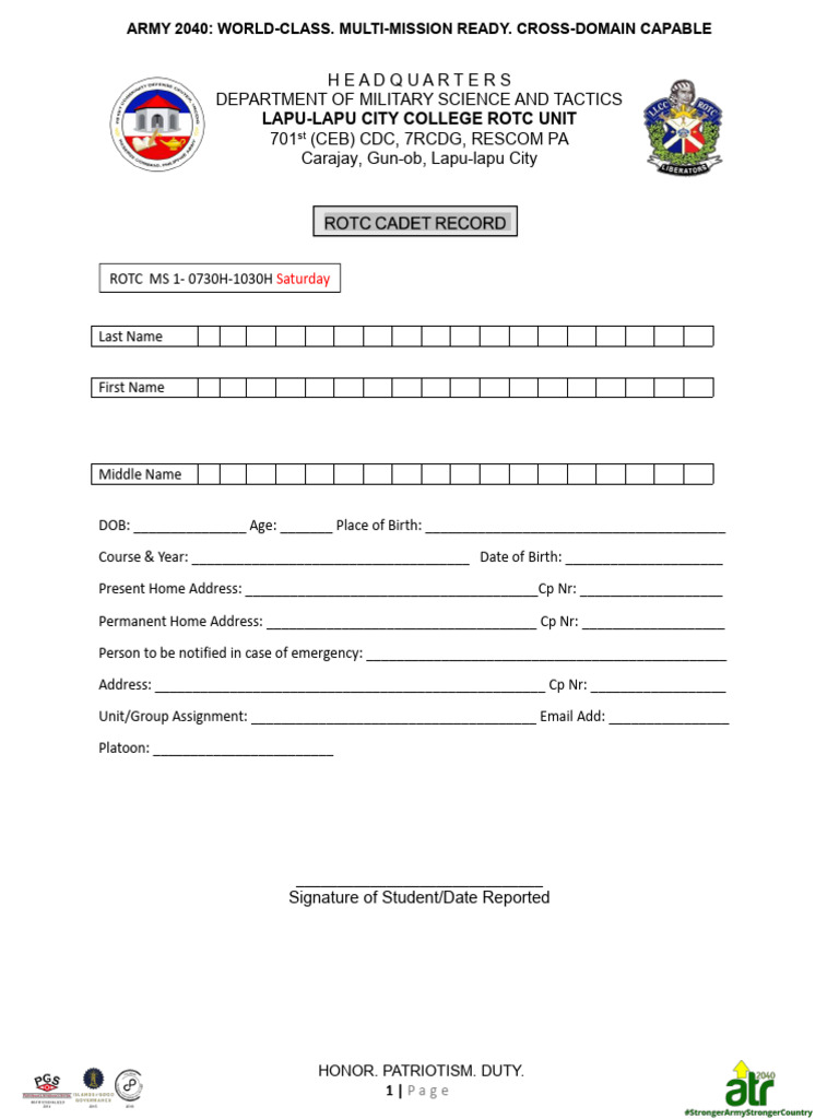 Cadet Record Card 1ST Sem | PDF | Military | Conflicts