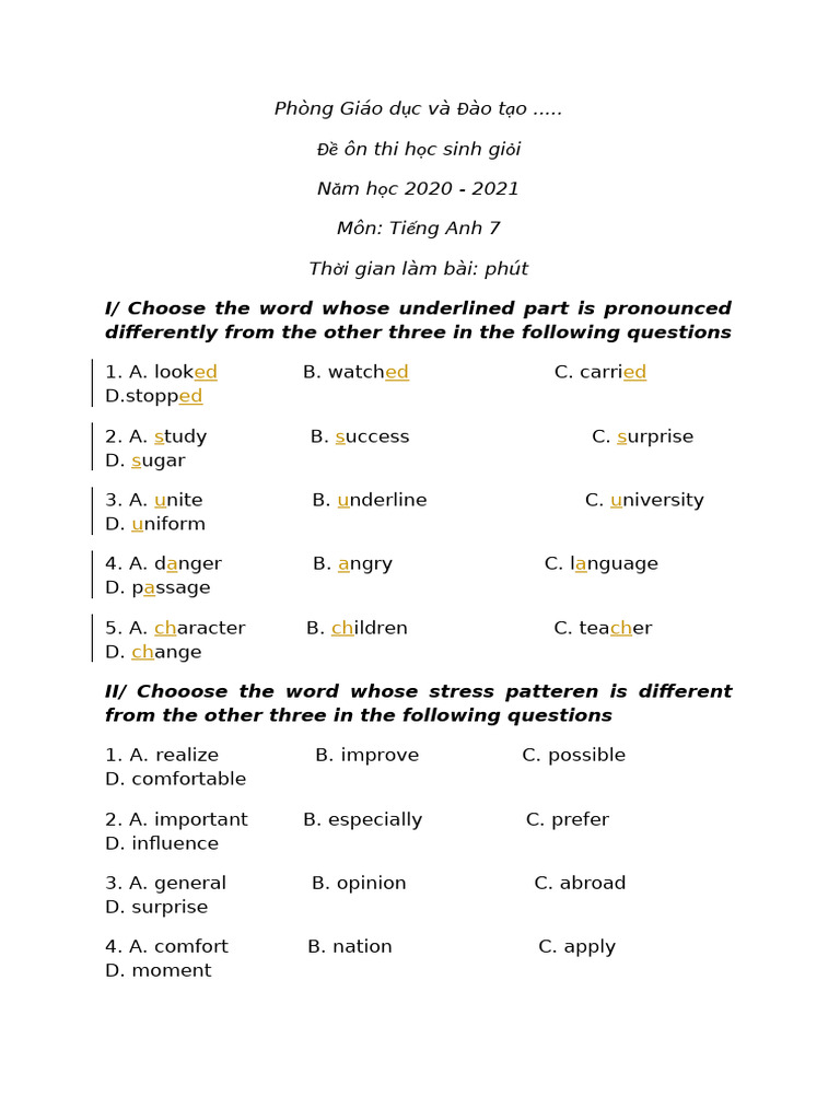 đề ôn hsg anh 7 | PDF