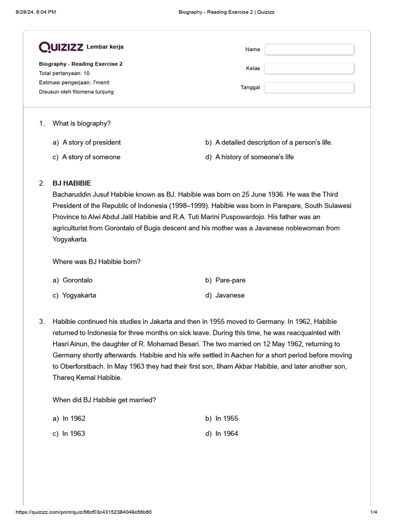 Biography - Reading Exercise 2 | PDF
