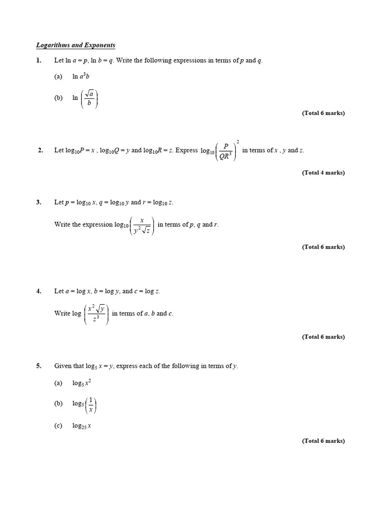 Logs Exponents Questions | PDF