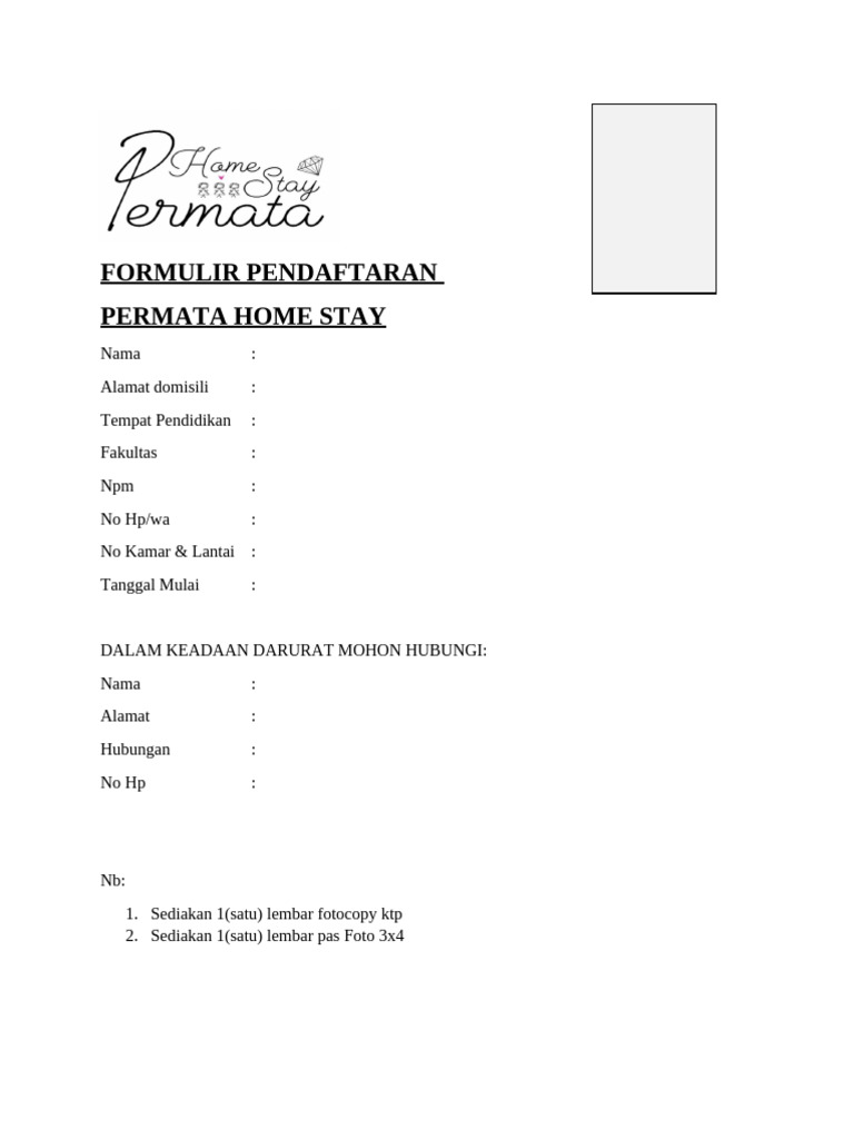 Formulir Pendaftaran Home Stay | PDF
