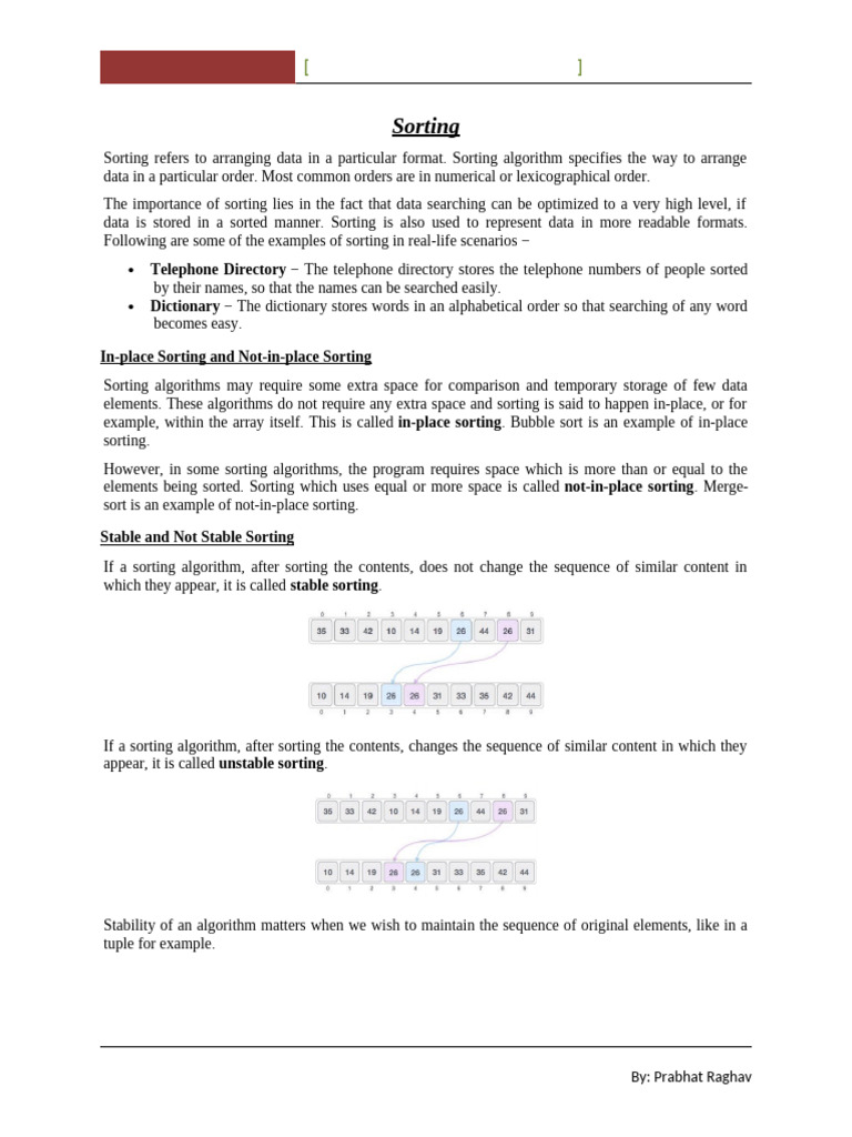 Notes On Sorting (BCA-III Sem) | PDF