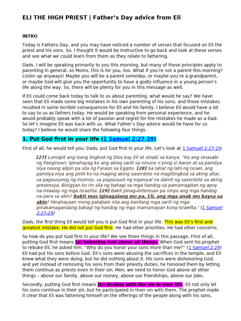 Eli The High Priest | PDF