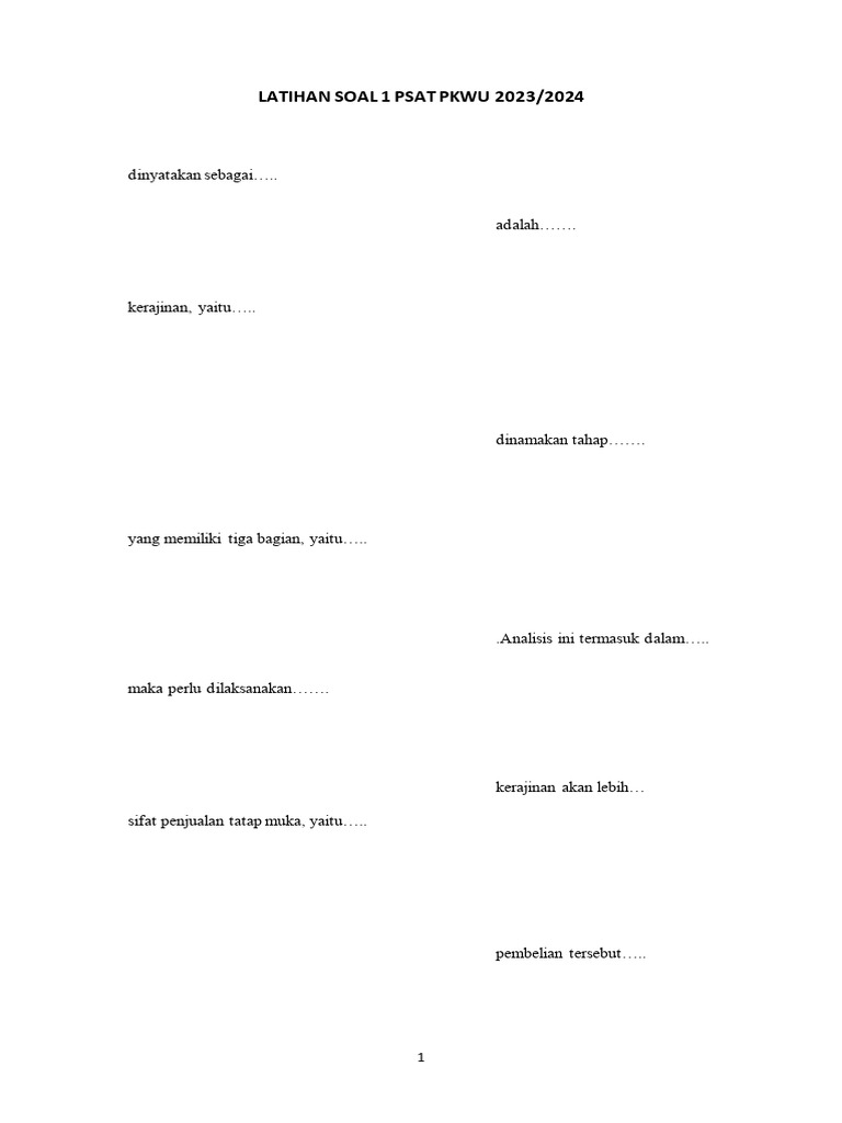 Latihan Soal Psat Pkwu Xi | PDF