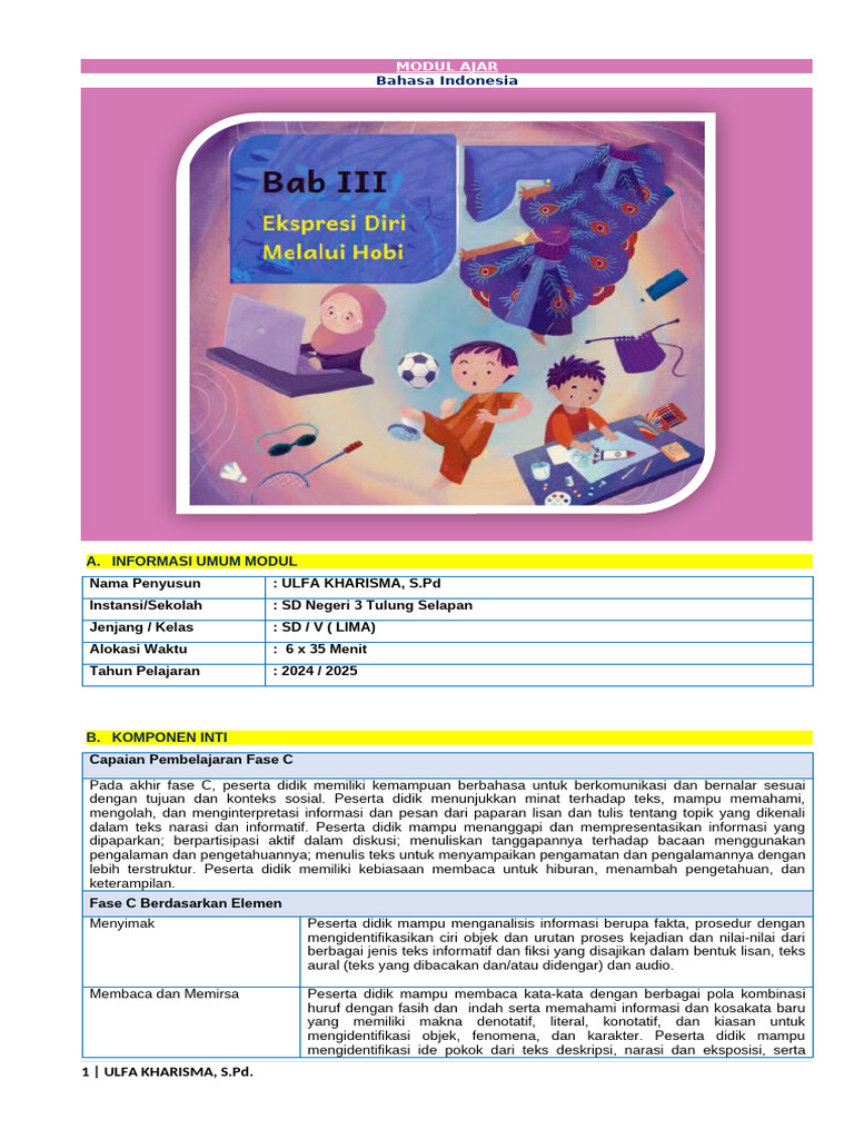 Modul Ajar B Indonesia Kelas 5 Bab 3 Pdf