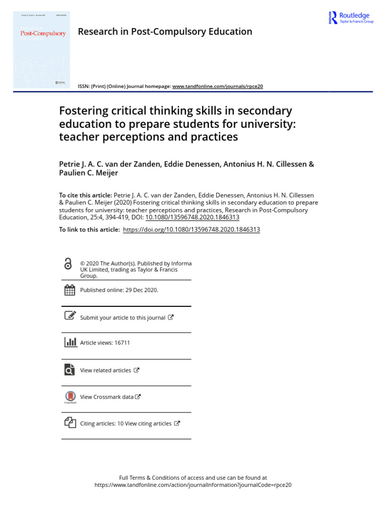 Fostering Critical Thinking Skills in Secondary Education To Prepare Students For University ...