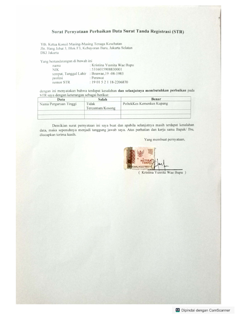 Surat Perbaikan Data Kristina | PDF