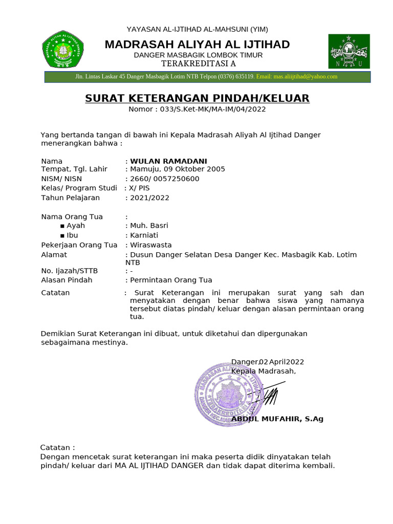 SURAT KETERANGAN PINDAH KELUAR-dikonversi | PDF