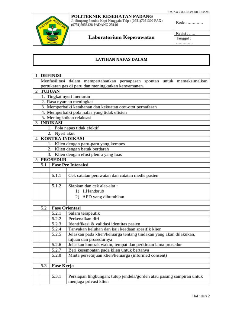 Sop Latihan Nafas Dalam | PDF