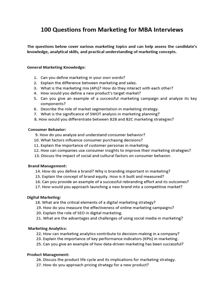 Marketing Interview Questions | PDF | Marketing | Digital Marketing
