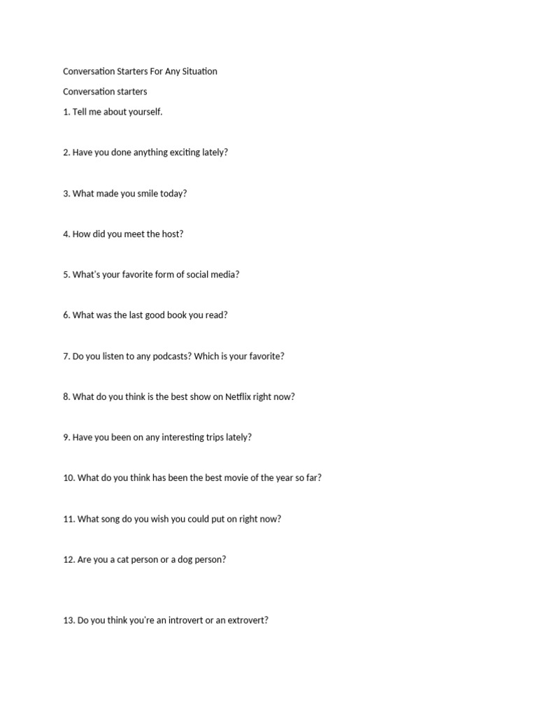 Conversation Starters For Any Situation | PDF