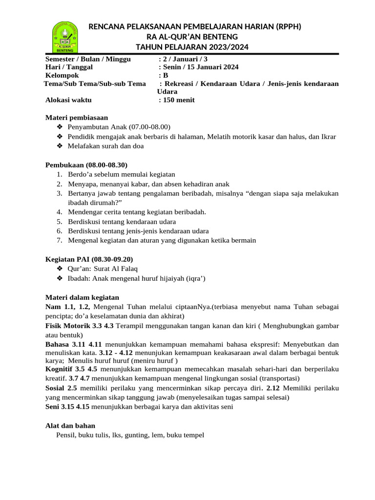 RPPH Semester 2 Minggu 3 TM Rekreasi | PDF