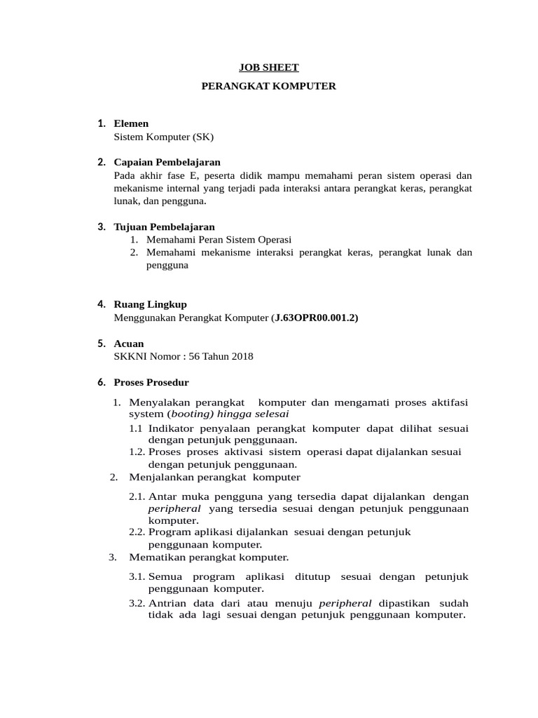 Jobsheet Perangkat Komputer | PDF