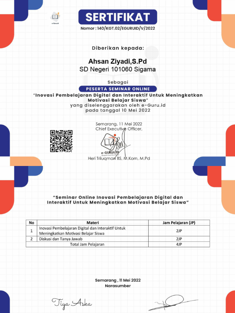 Sertifikat Webinar 1 2022 PDF | PDF