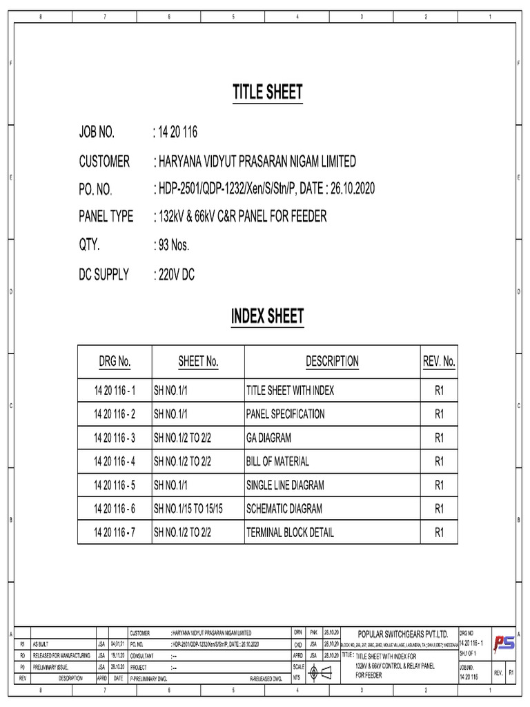 POPULAR C&R 66KV Feeder SL DRAWING 2020 | PDF