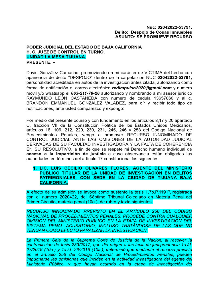 Copia de RECURSO DE INNOMINACIÓN | PDF | Ley común | Justicia