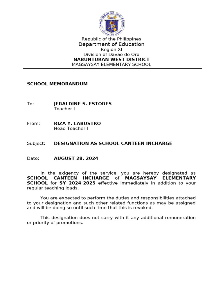 Designation Letters - Estores | PDF | Government | Southeast Asia