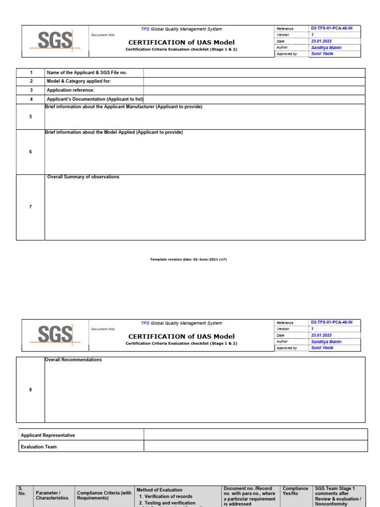 SGS CP Certification Criteria For UAS Model en 3 | PDF