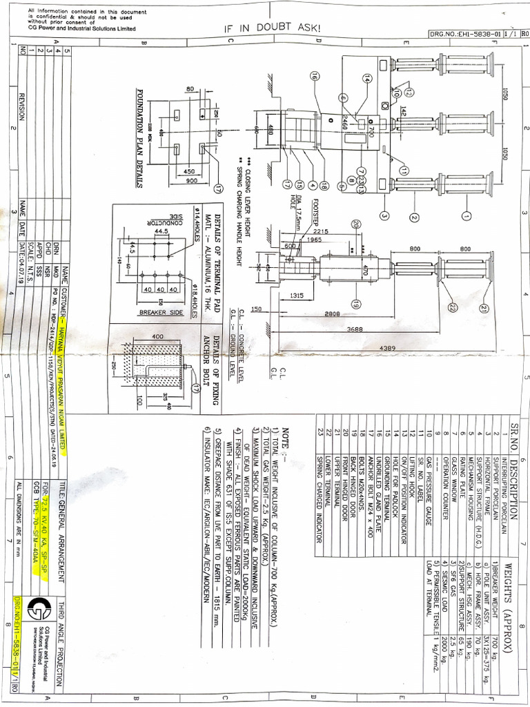 CGL 66KV SF6 Breaker SL Drawing 2019 | PDF