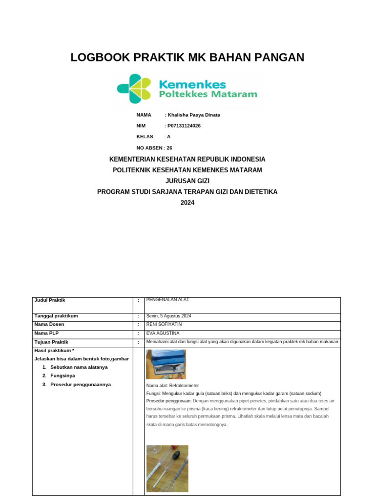 Khalisha Pasya Dinata - STR Gizi | PDF