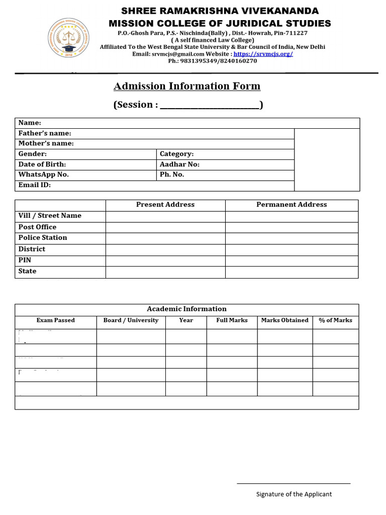Admission Information Form | PDF