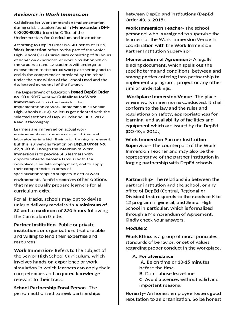 Work Immersion | PDF