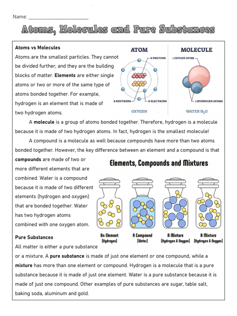 Atoms, Molecules, and Mixtures Explained | PDF | Chemical Compounds ...