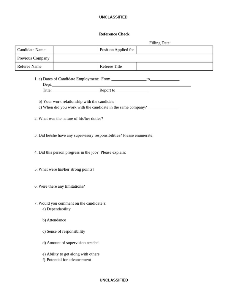 Candidate Reference Check Template | PDF