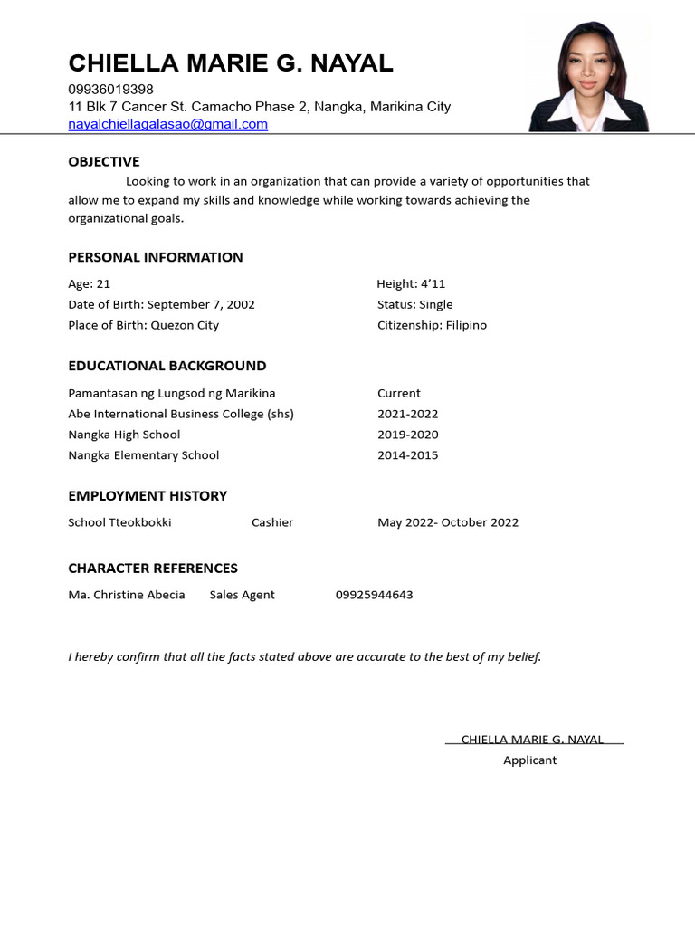 Chiella Nayal Resume | PDF