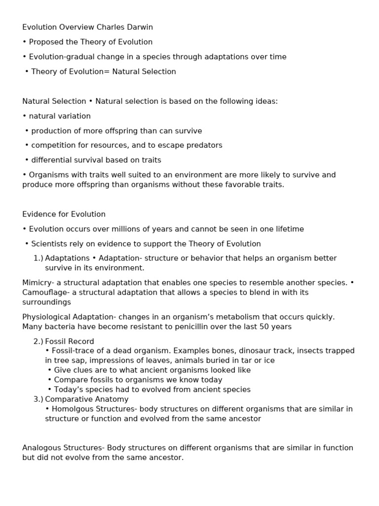 Evolution Overview Charles Darwin | PDF