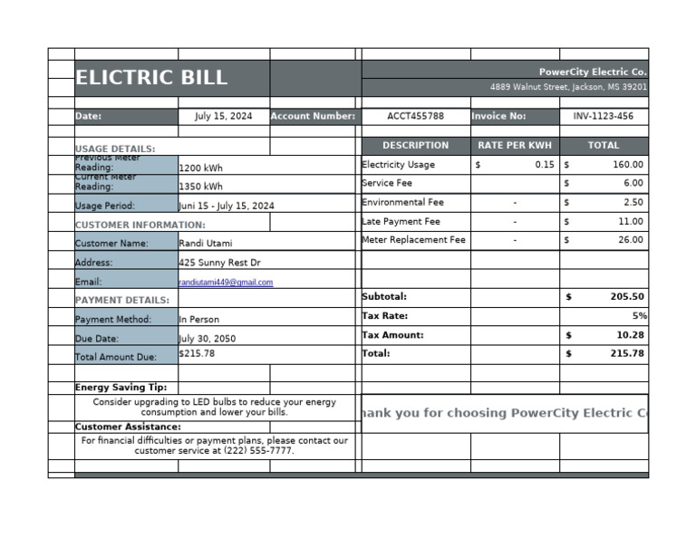 Electric Bill Template | PDF