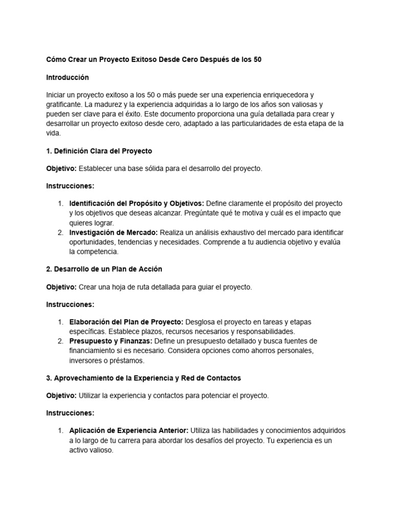 Cómo Crear Un Proyecto Exitoso Desde Cero Después de Los 50 | PDF Cómo Crear Un Proyecto Exitoso Desde Cero Después de Los 50 | PDF