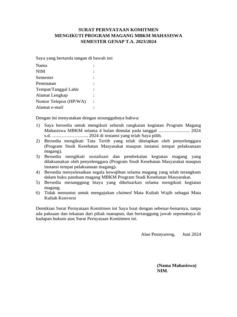 Form Surat Pernyataan Komitmen | PDF