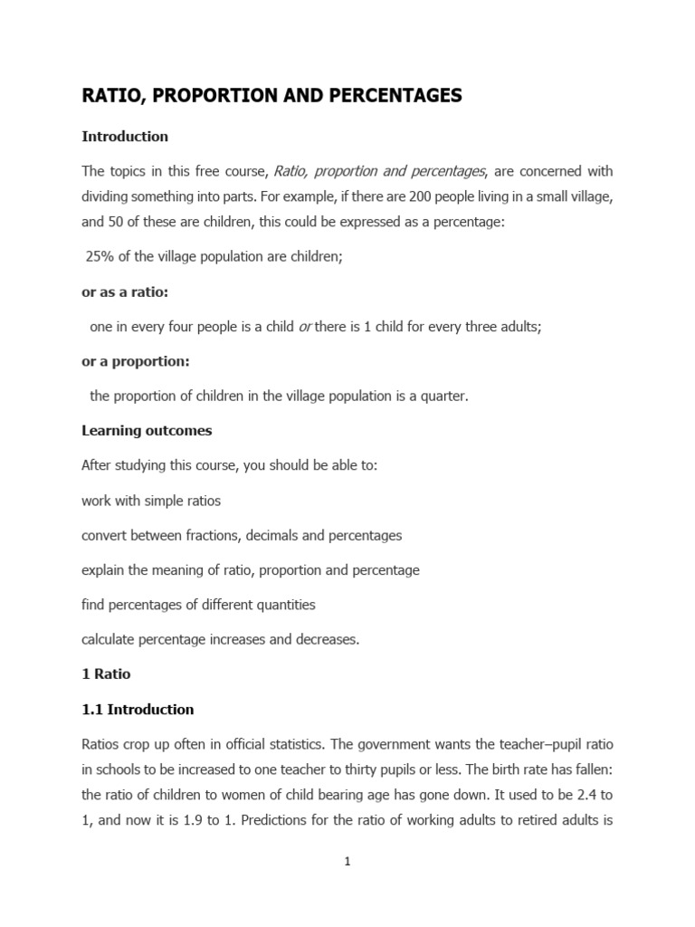 Understanding Ratios, Proportions, Percentages | PDF | Percentage | Ratio