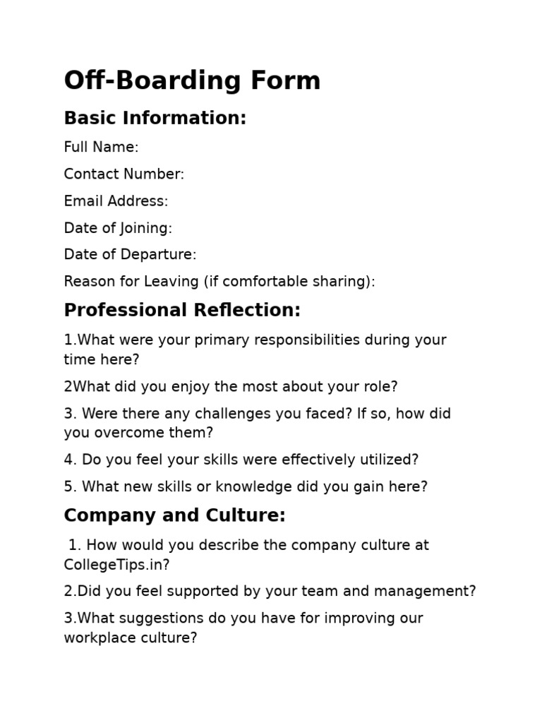 Collegetips Off Boarding Form | PDF