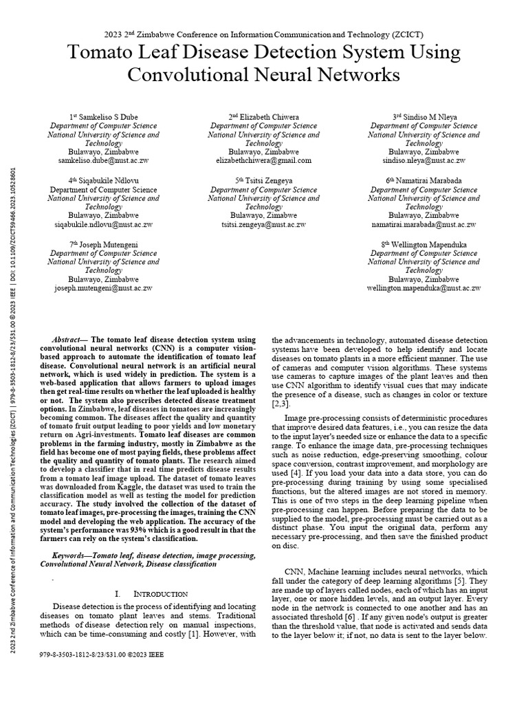 1tomato Leaf Disease Detection System Using Convolutional Neural Networks Pdf