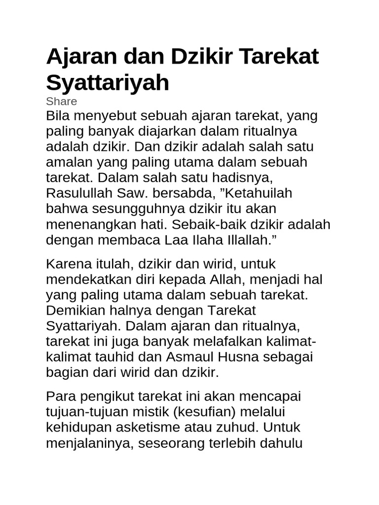 Ajaran Dan Dzikir Tarekat Syattariyah | PDF