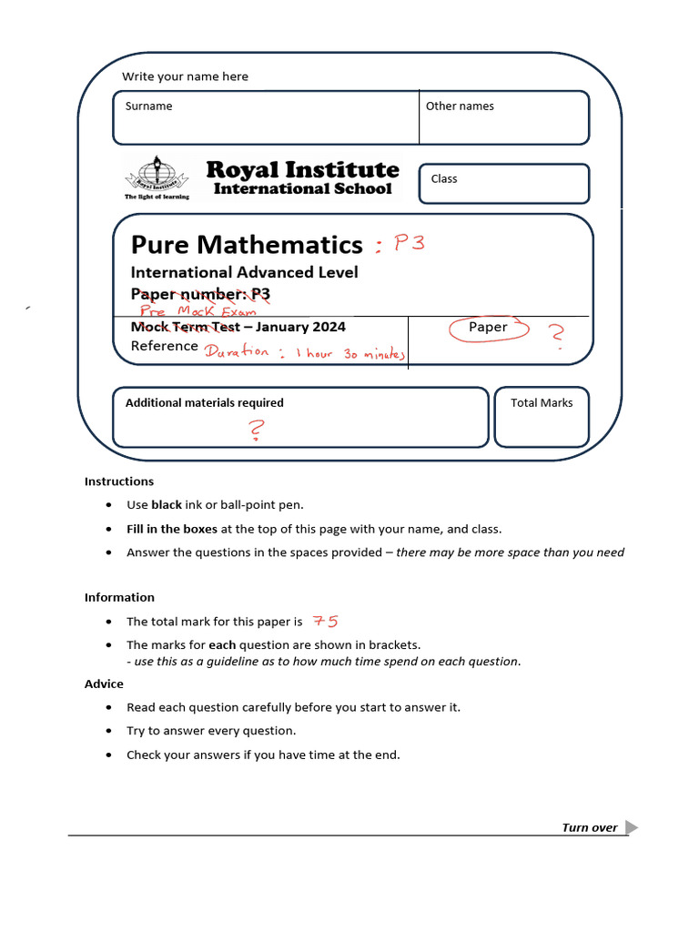 Edexcel AL Term Test January 2024 | PDF | Mathematical Concepts ...