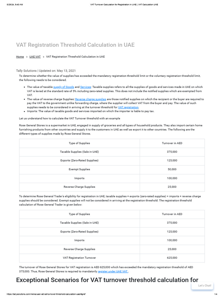 VAT Turnover Calculation For Registration in UAE - VAT Calculation UAE ...