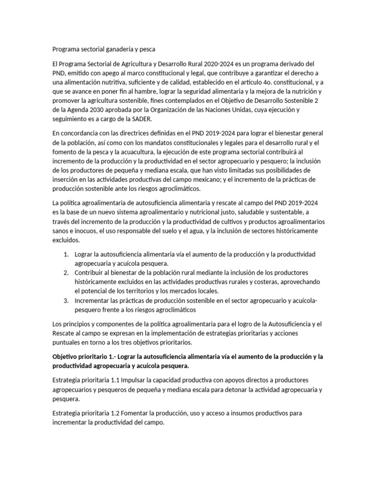 Programa Sectorial Ganadería y Pesca | PDF