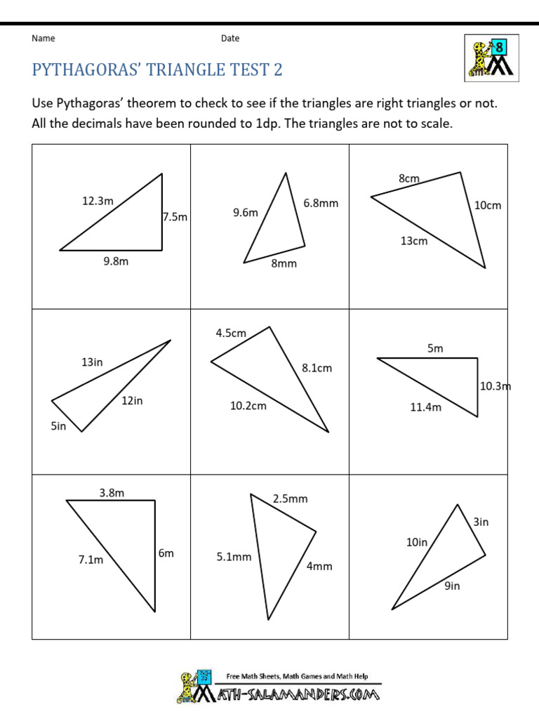 Pythagoras Triangle Test 2 | PDF