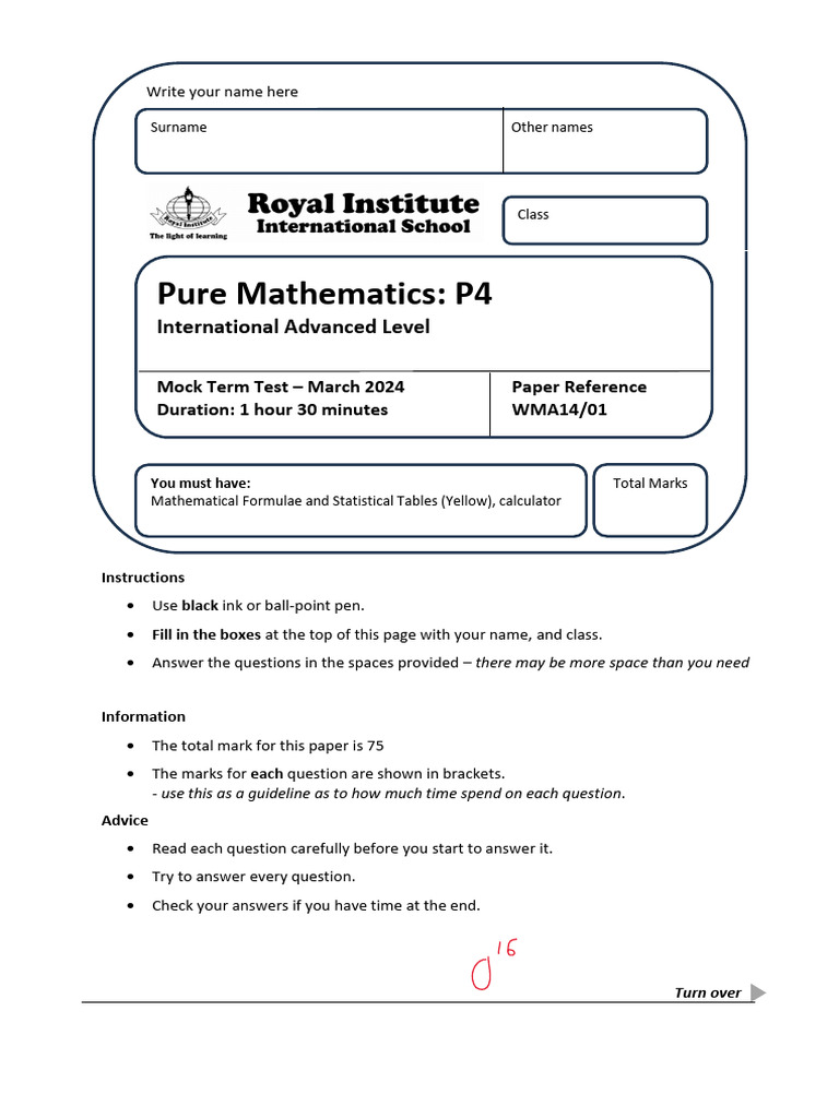 Edexcel AL Term Test January 2024 P4 - Moderated | PDF | Mathematical ...