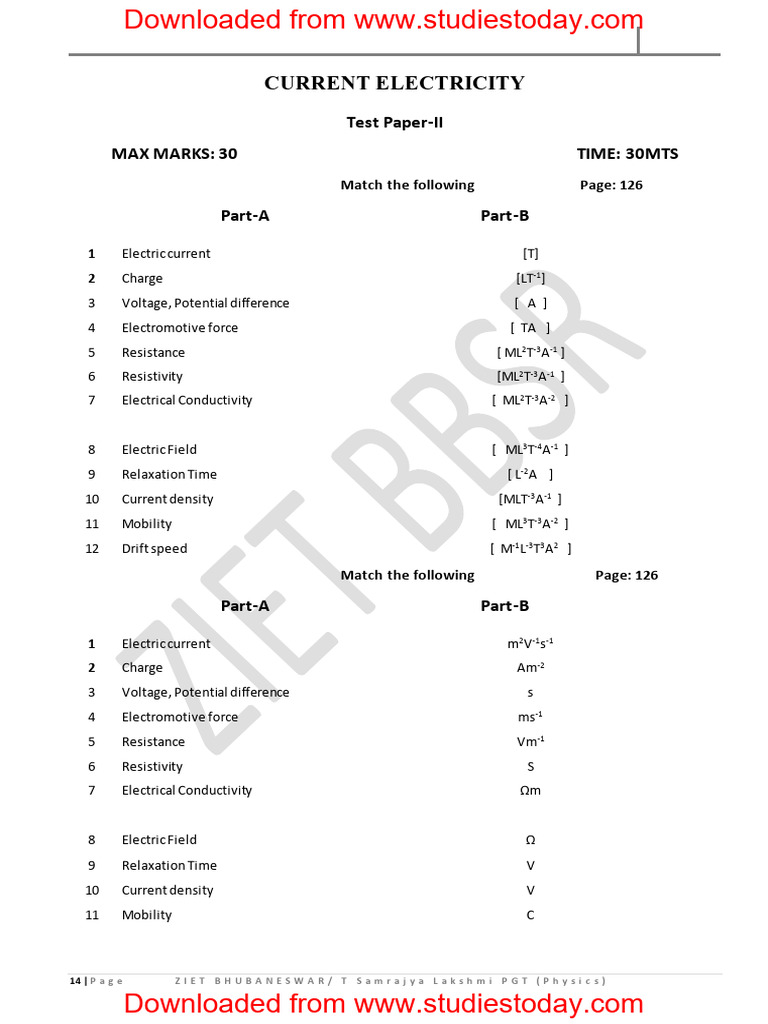 CBSE Class 12 Physics Current Electricity Important Questions | PDF