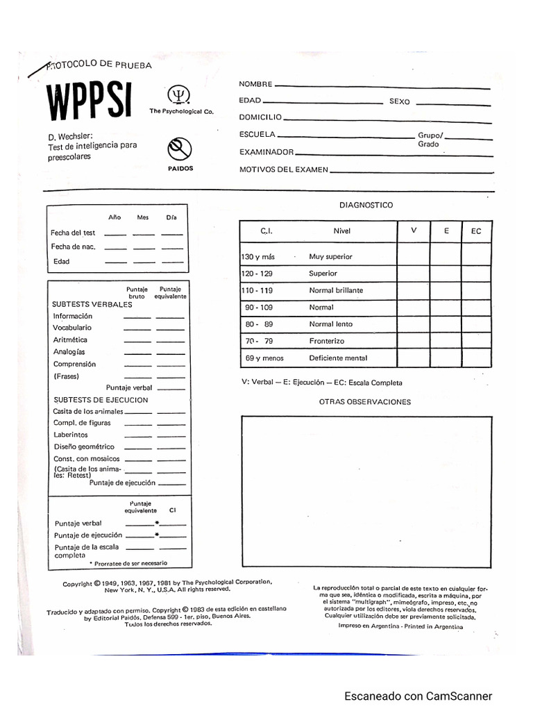 Protocolo de Prueba Wppsi | PDF