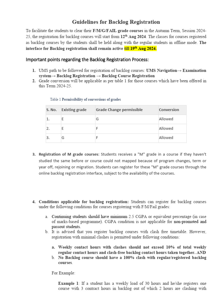Guidelines For Backlog Registration - INR | PDF