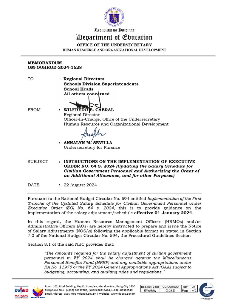 Revised and Final Om Ouhrod 2024 1628 Implementation of Eo 62 s2024 ...