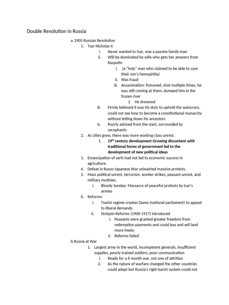 FWH WWI Revolution in Russia Notes | PDF | Vladimir Lenin | Russian ...